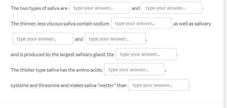 Solved The two types of saliva are type your answer... and | Chegg.com