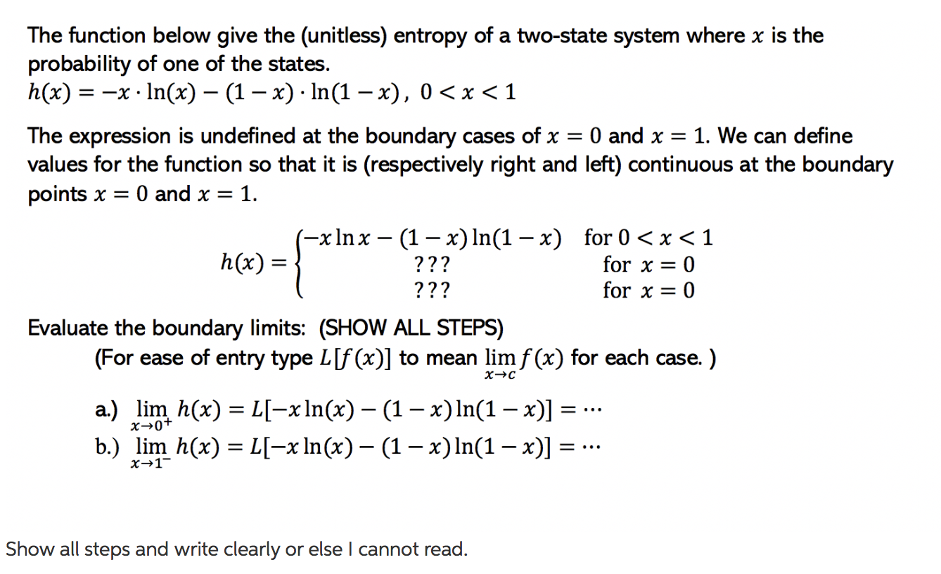 Solved The function below give the (unitless) entropy of a | Chegg.com