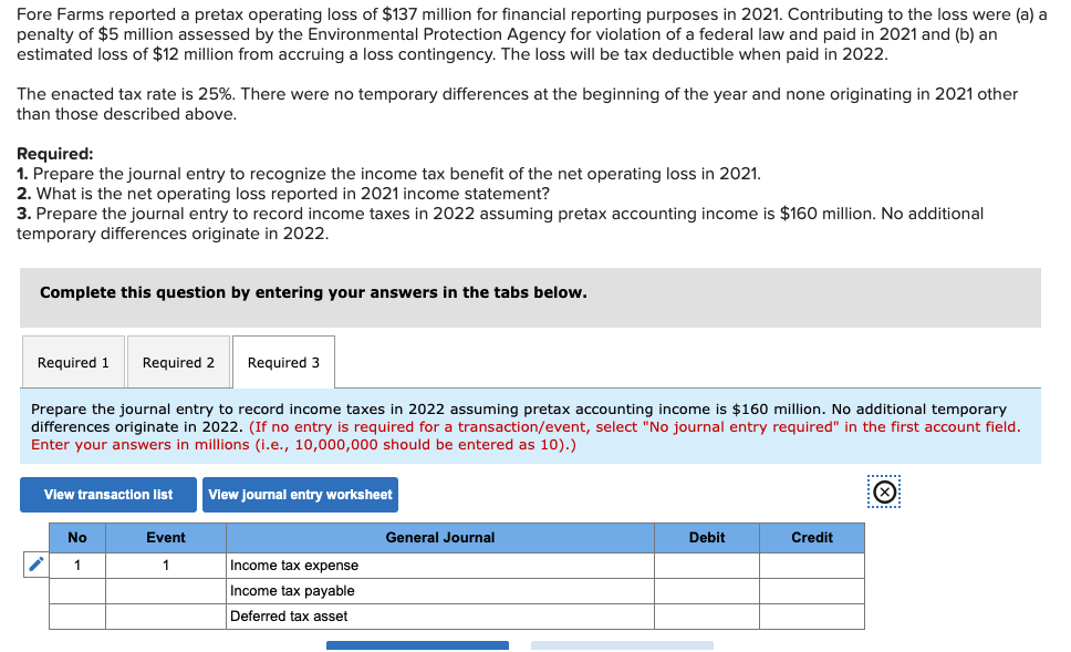 Solved Fore Farms reported a pretax operating loss of $137 | Chegg.com