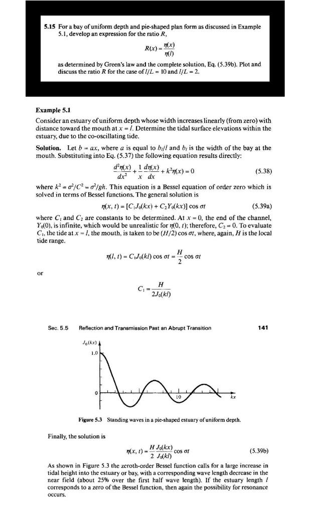 Solved 5.15 For a bay of uniform depth and pie-shaped plan | Chegg.com