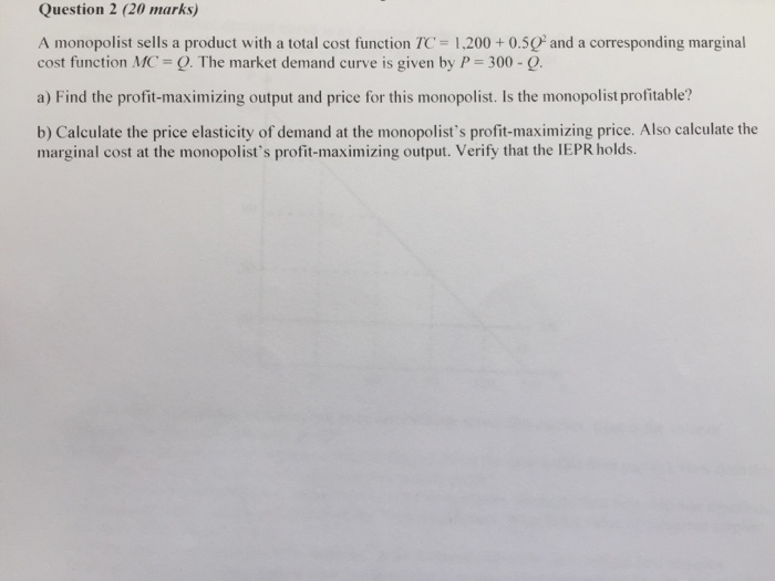 Solved A monopolist sells a product with a total cost | Chegg.com