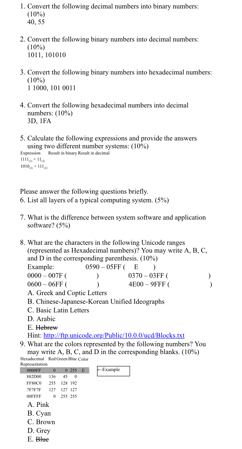 Solved 1. Convert the following decimal numbers into binary | Chegg.com