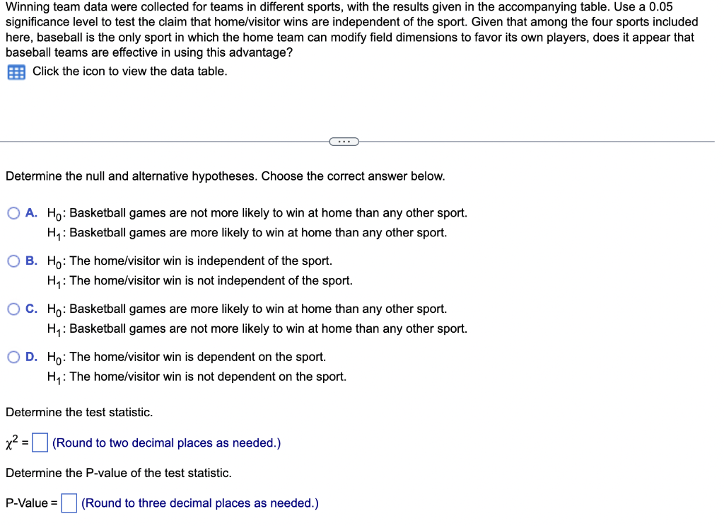 Solved Winning Team and Sports DataWinning team data were | Chegg.com