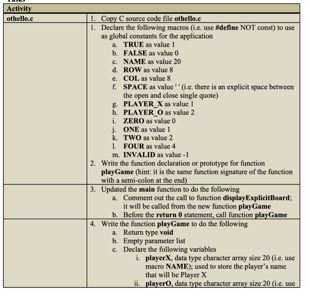 1. Copy C source code file othello.c 1. Declare the | Chegg.com