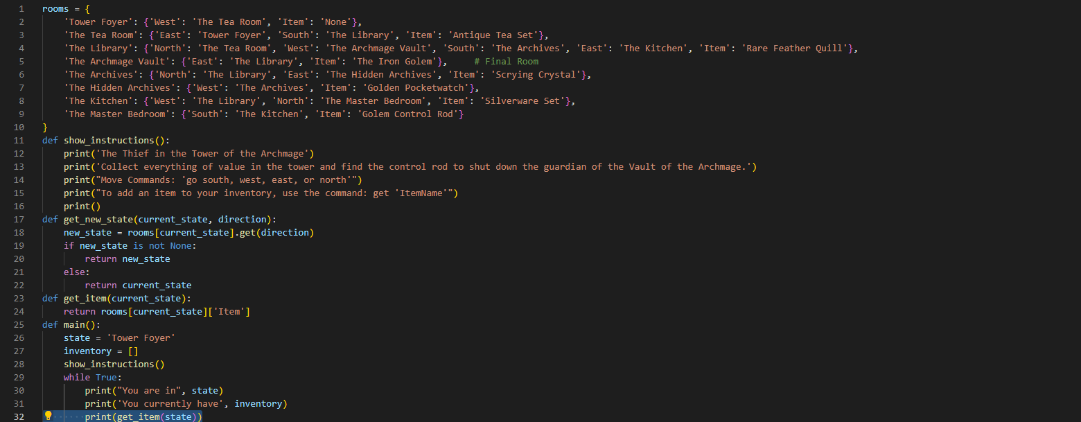 Solved For my text-based game, I am trying to make it so | Chegg.com