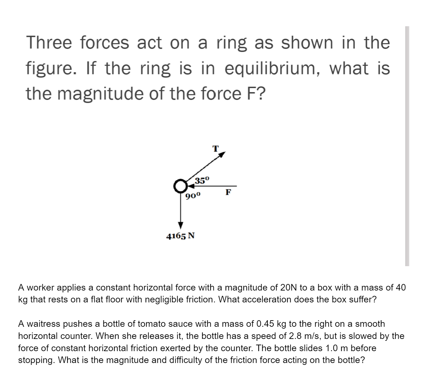 Solved Three forces act on a ring as shown in thefigure. If | Chegg.com