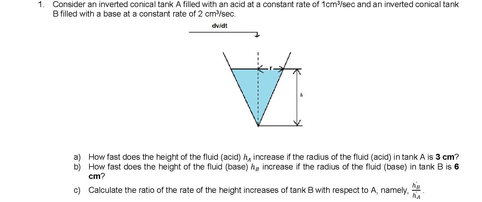 Solved Consider an inverted conical tank A filled with an | Chegg.com