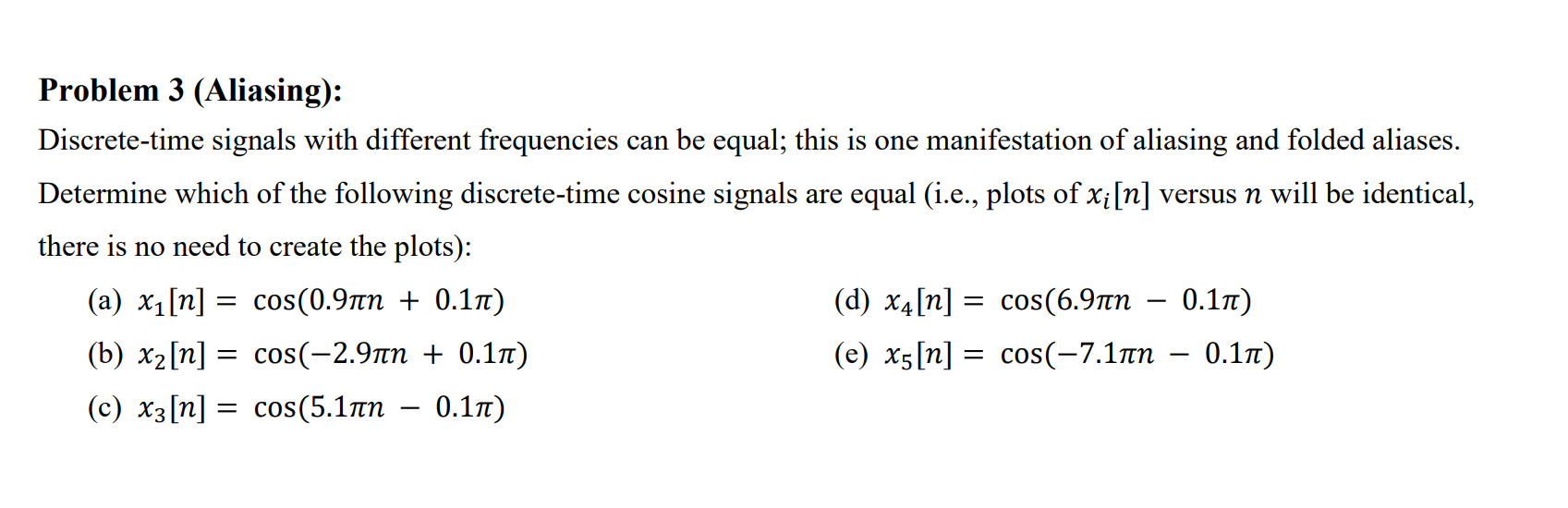 Solved Problem 3 (Aliasing): Discrete-time signals with | Chegg.com