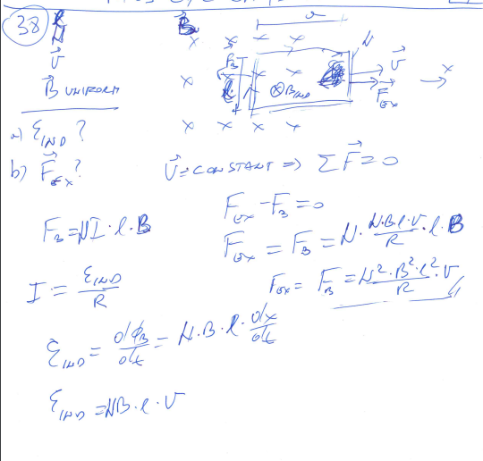 Solved 38) The rectangular loop of N turns shown below moves | Chegg.com