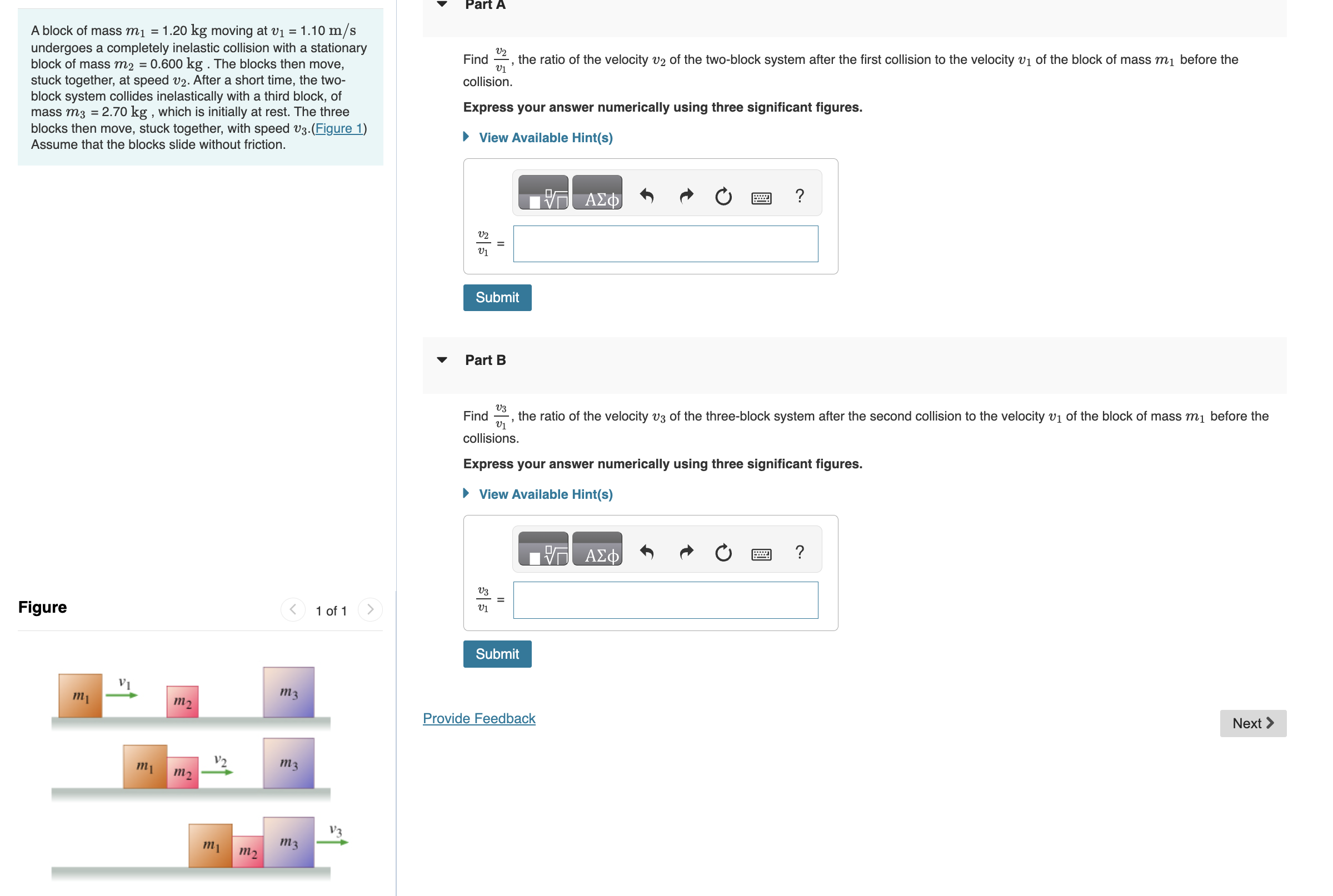 Solved A block of mass m1=1.20 kg moving at v1=1.10 m/s | Chegg.com