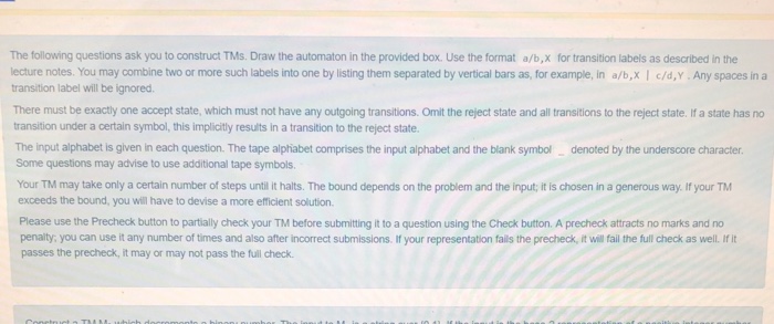 Solved The following questions ask you to construct TMs Draw | Chegg.com