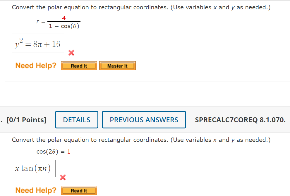 Solved Convert the polar equation to rectangular | Chegg.com