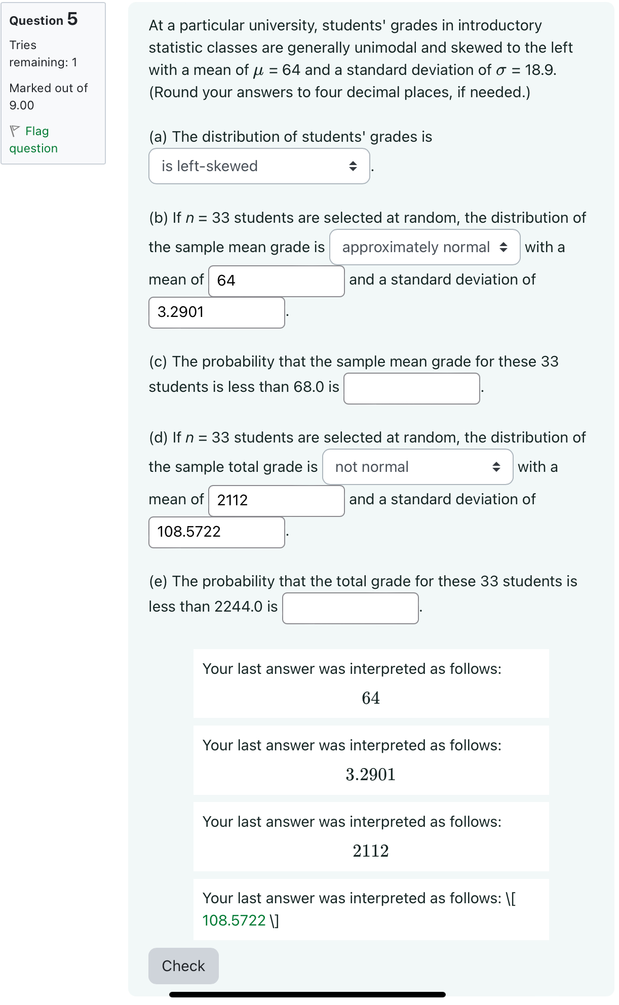 Solved At a particular university, students' grades in | Chegg.com