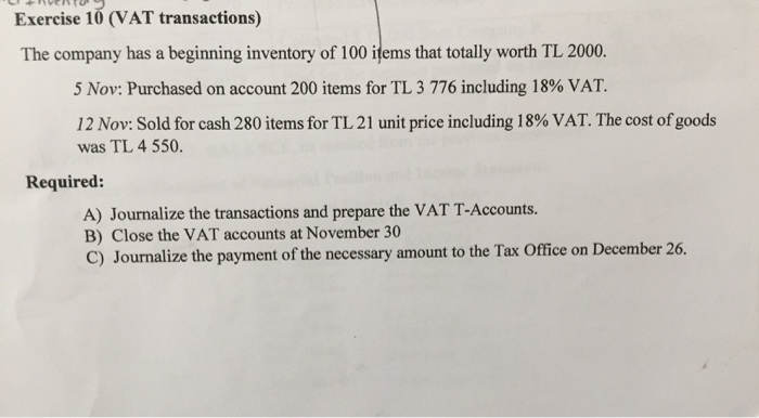 Solved Exercise 10 (VAT transactions) The company has a | Chegg.com