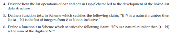 Solved 4. Describe how the list operations of car and cdr in | Chegg.com