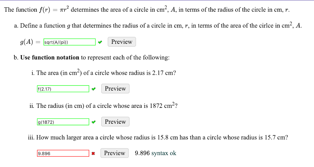 Solved The function f(r)-π-determines the area of a circle | Chegg.com