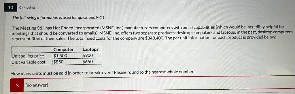 Solved The following information is used for questions 9-11. | Chegg.com