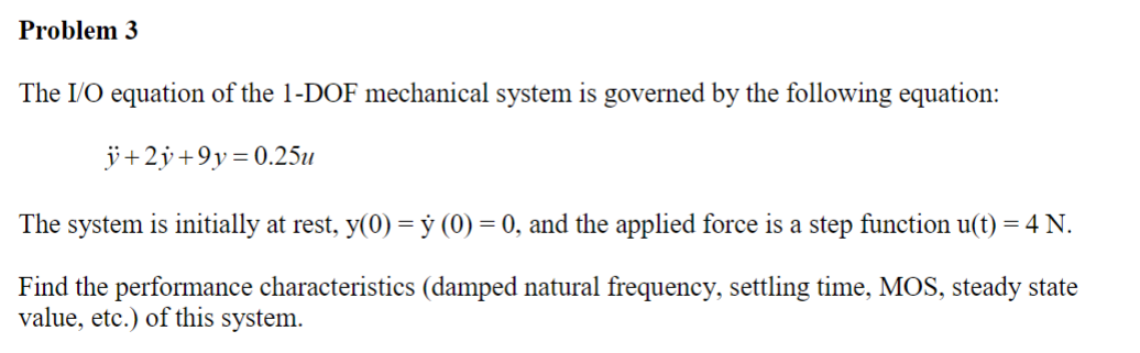 Solved The I/O equation of the 1-DOF mechanical system is | Chegg.com