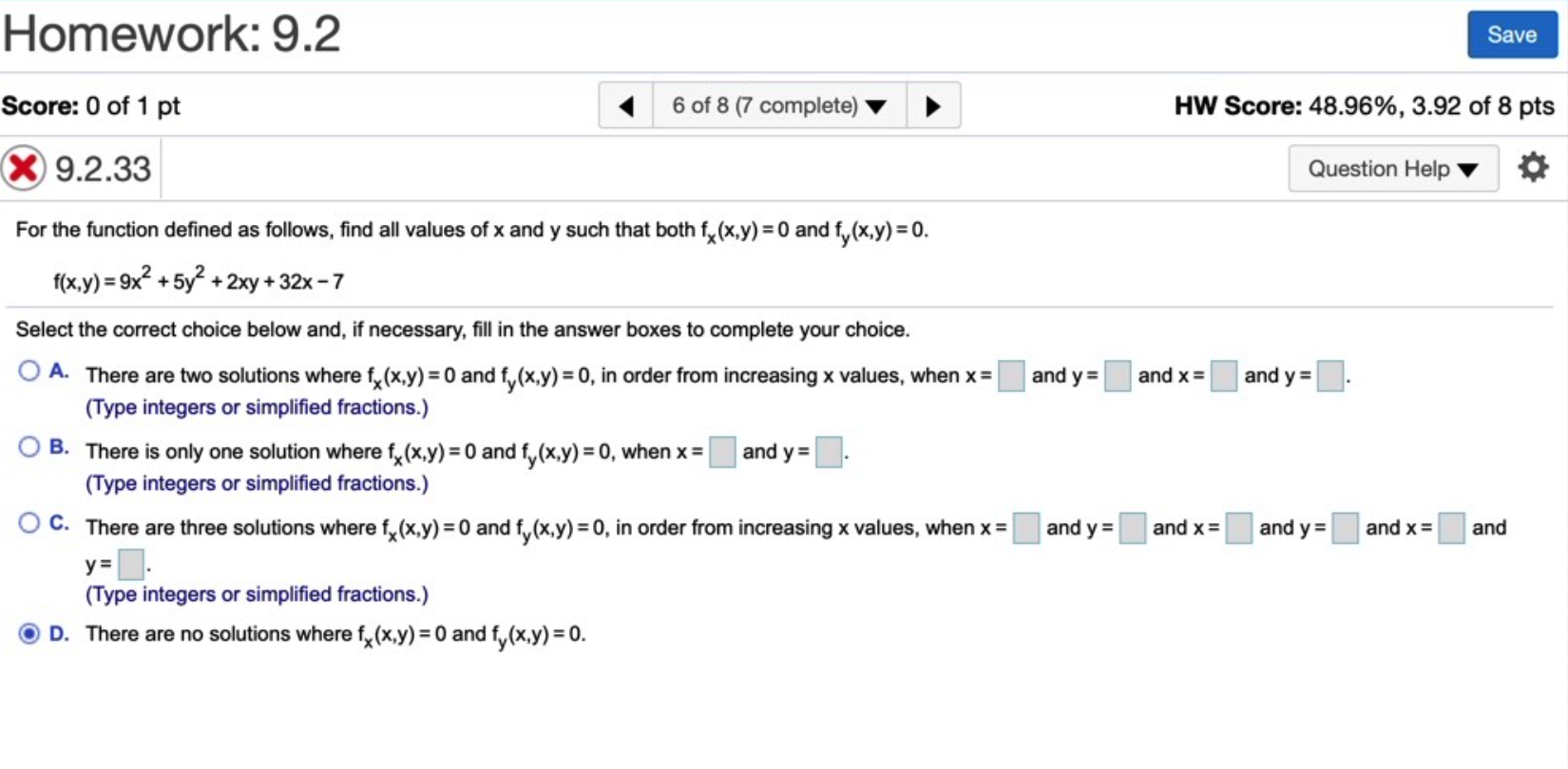 Solved Homework 9 2 Save 6 Of 8 7 Complete Hw Score
