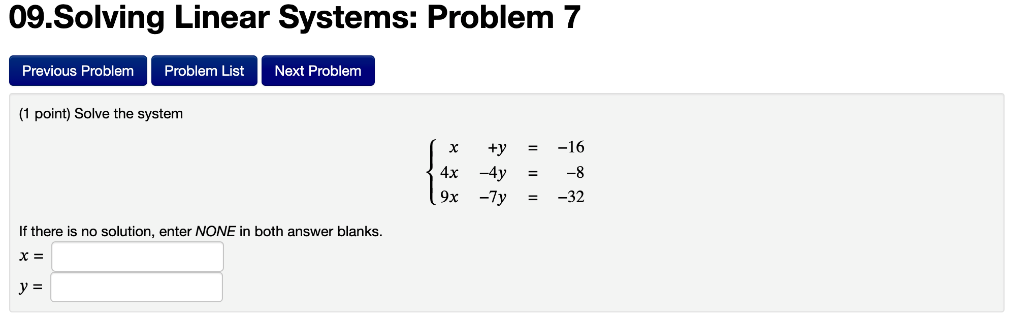 Solved 09 Solving Linear Systems Problem 7 1 Point Solve