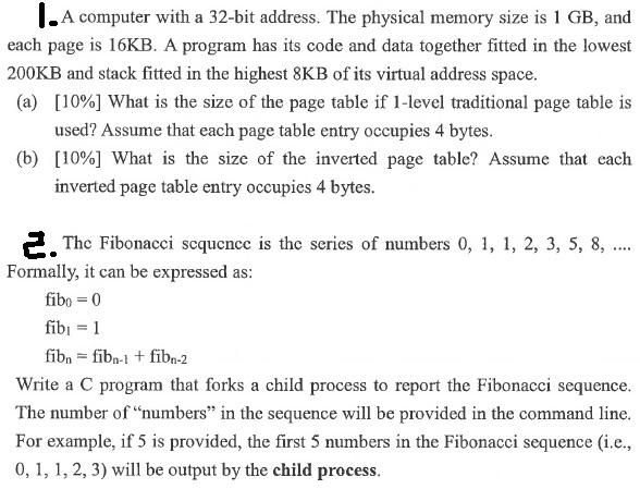Solved 1. A computer with a 32-bit address. The physical | Chegg.com