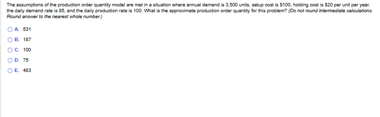 Solved The assumptions of the production order quantity | Chegg.com