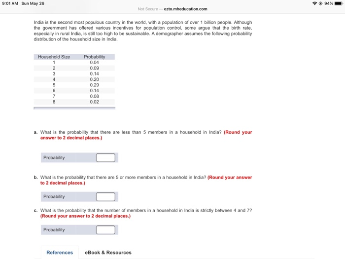 Solved 9:01 AM Sun May 26 94%- Not Secure -ezto India is the | Chegg.com