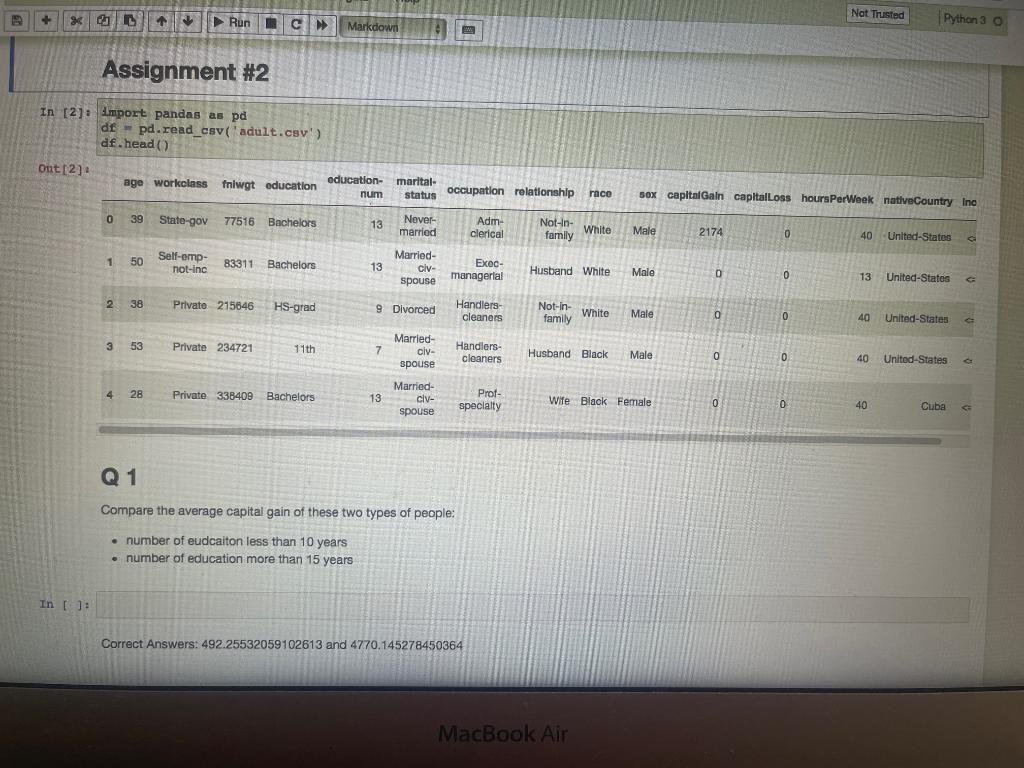 Solved Not Trusted + 8 8 IN Run C >> Python 3 o Markdown | Chegg.com