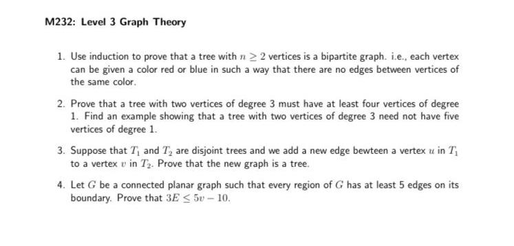 Solved 1. Use induction to prove that a tree with n≥2 | Chegg.com