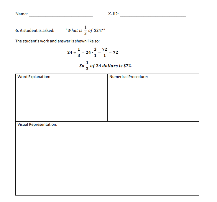Solved 6. A student is asked: "What is 31 of $24 ?" The | Chegg.com