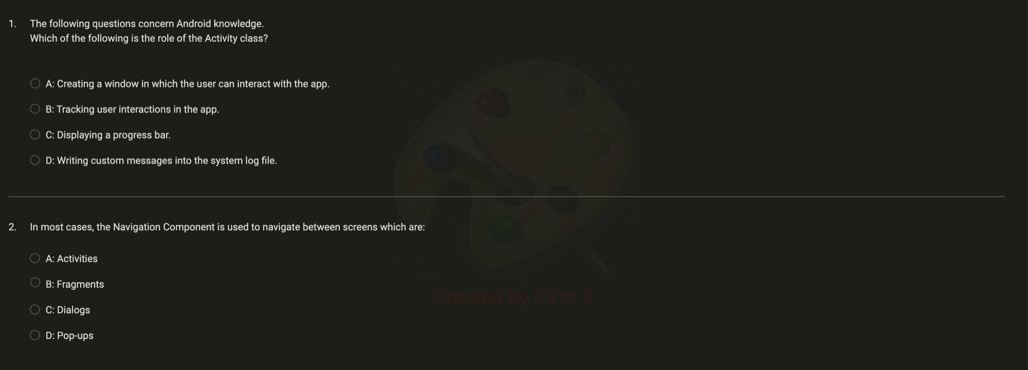 Solved 1. The following questions concern Android knowledge. | Chegg.com