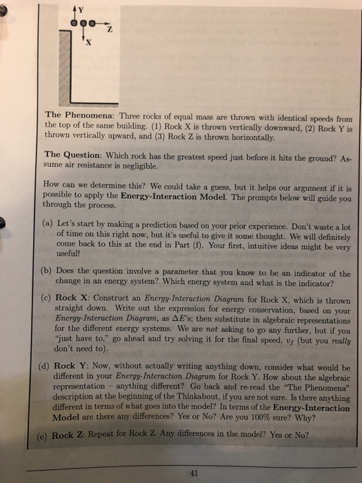 Solved The Phenomena: Three rocks of equal mass are thrown | Chegg.com