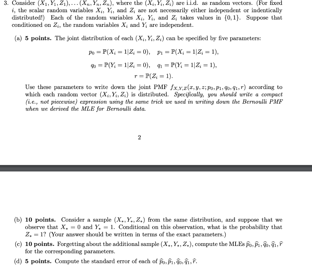 Solved 3. Consider (X1,Y1, Z1), ... (Xn, Yn, Zn), where the | Chegg.com