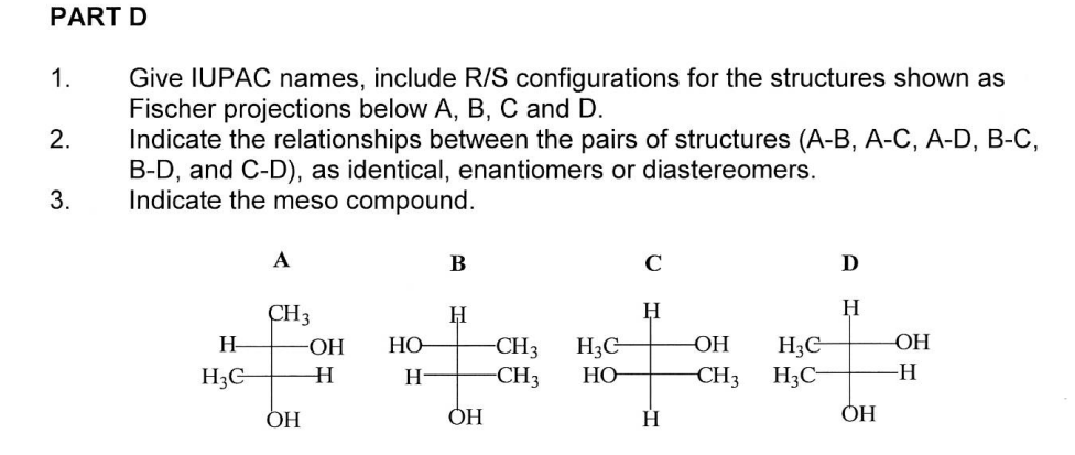 Solved PART D 1. 2. 3. Give IUPAC names, include R/S | Chegg.com