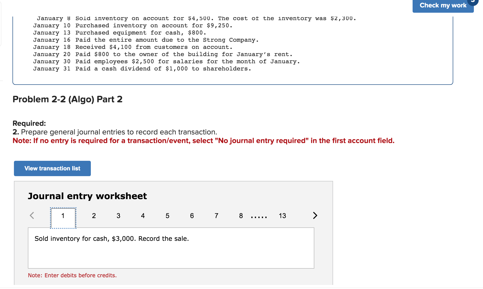 Solved Problem 2-2 (Algo) Accounting cycle through | Chegg.com