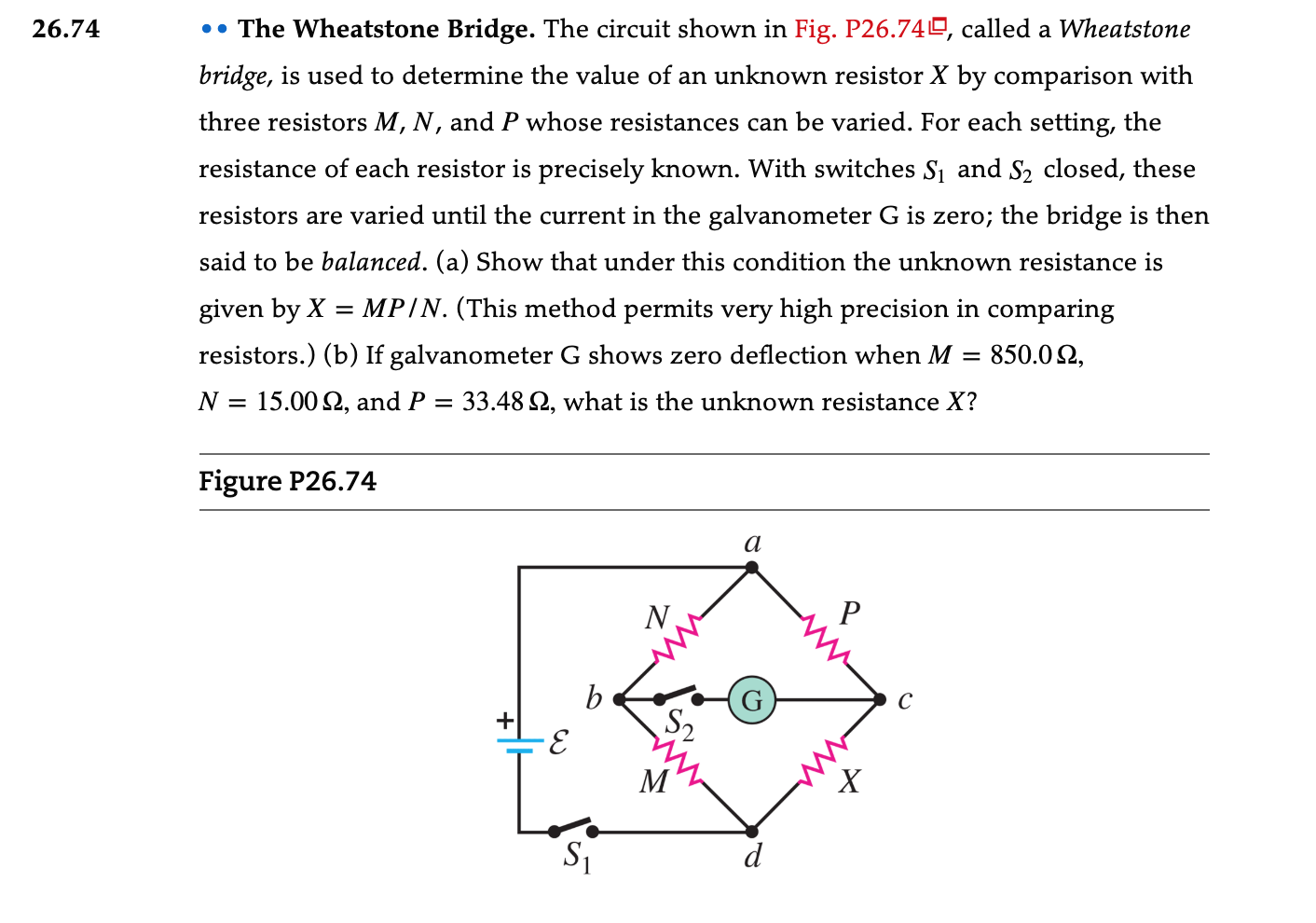 Solved 26.74 .. The Wheatstone Bridge. The circuit shown in | Chegg.com
