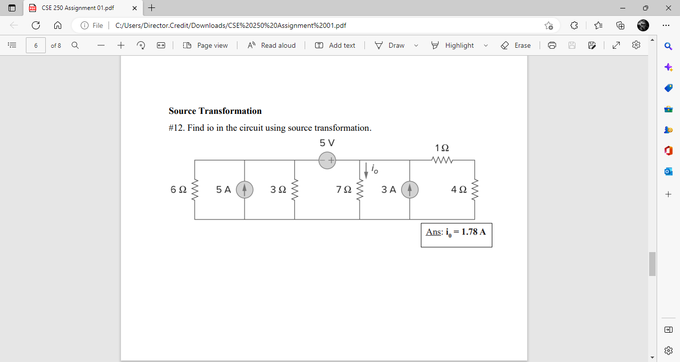 Solved Source Transformation 12 Find Io In The Circuit