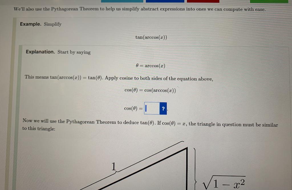 Solved This means tan(arccos(x))=tan(feta). Apply cosine to | Chegg.com