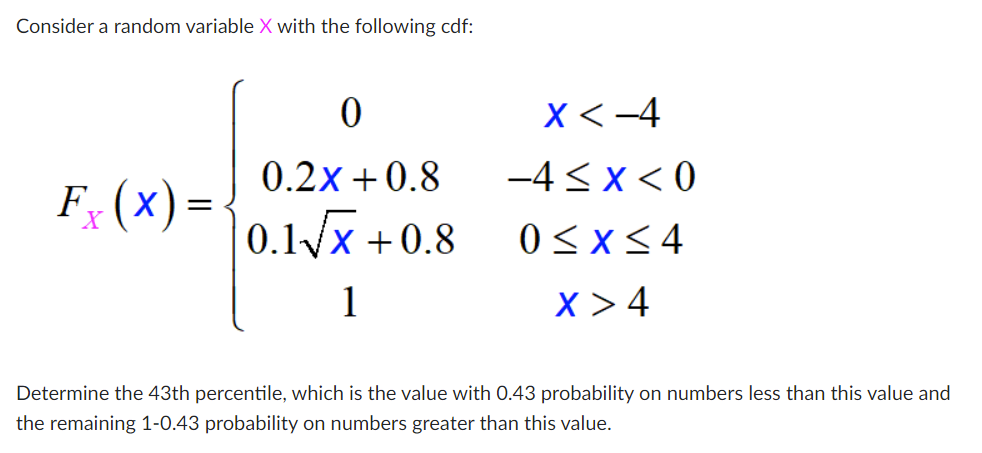 Solved Consider a random variable X with the following cdf: | Chegg.com