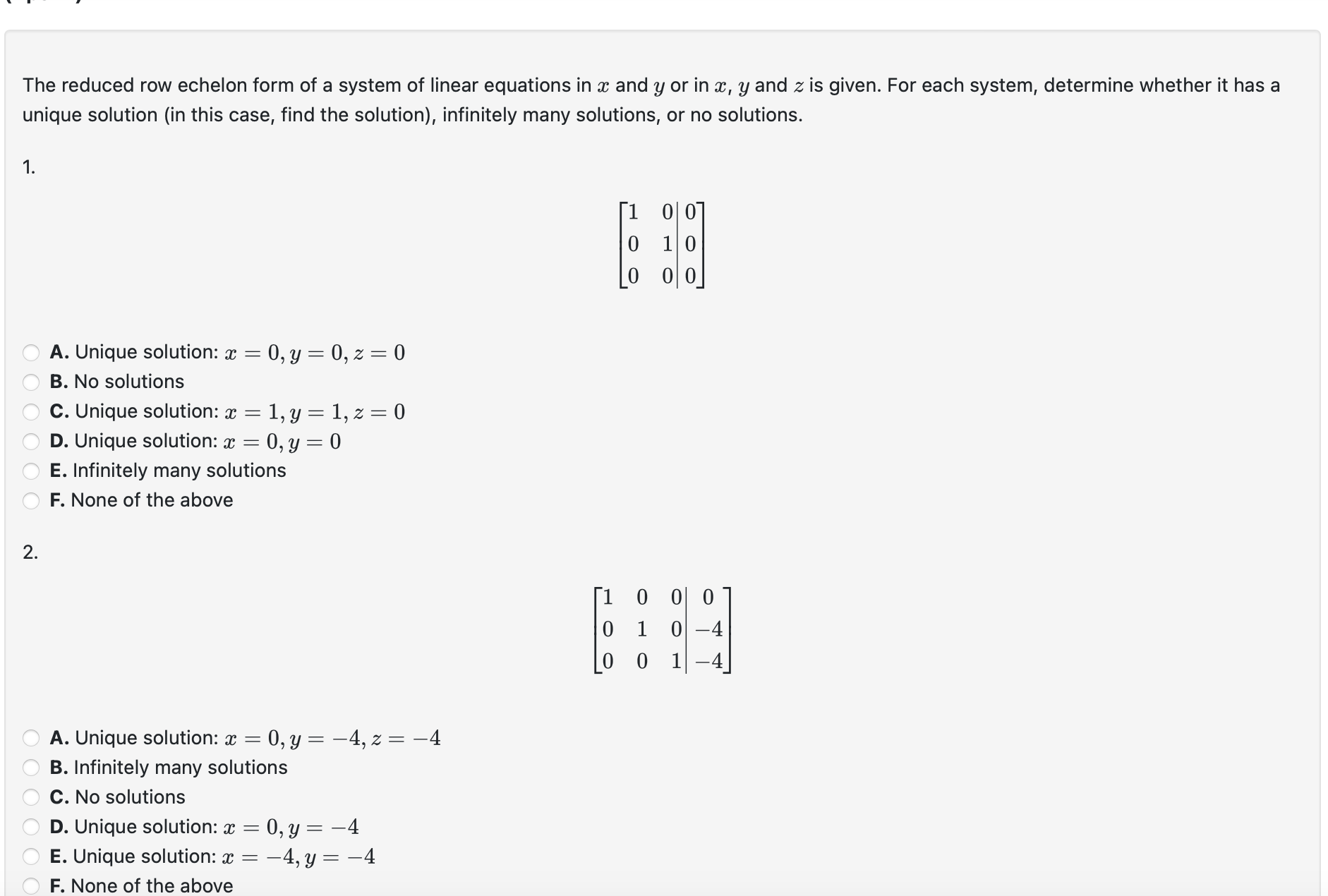 Solved The reduced row echelon form of a system of linear | Chegg.com