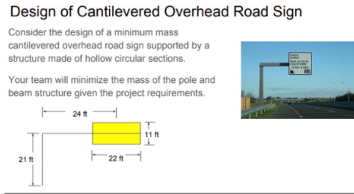 Solved Design of Cantilevered Overhead Road Sign Consider | Chegg.com