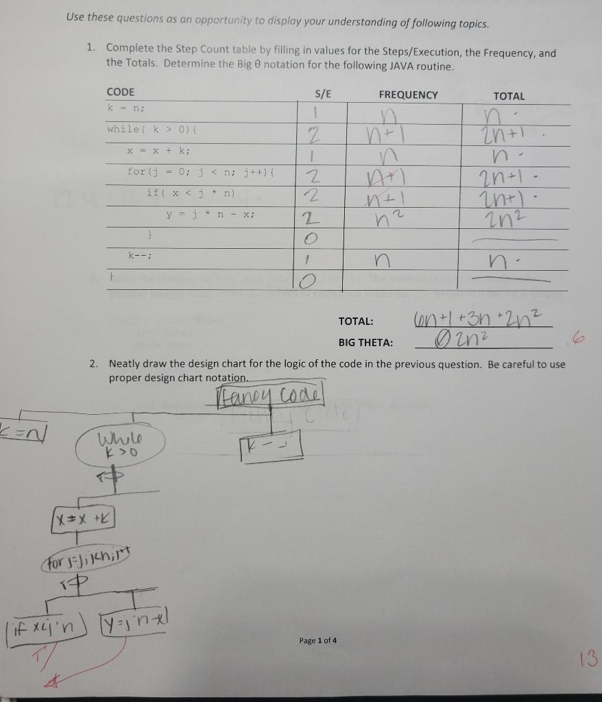 Solved 1) complete the Step Count table by filling in values | Chegg.com