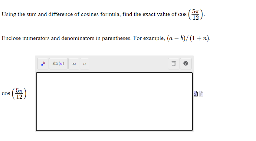 Solved Using the sum and difference of cosines formula, find | Chegg.com