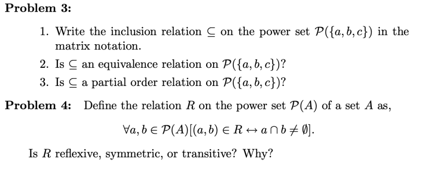 Solved Problem 3: 1. Write the inclusion relation C on the | Chegg.com