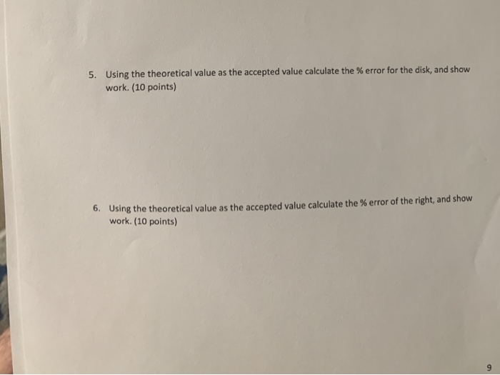 Using the theoretical value as the accepted value | Chegg.com