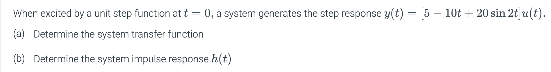 Solved When excited by a unit step function at t=0, a system | Chegg.com