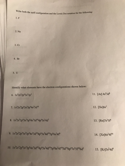 Solved the spdf configuration and the Lewis Dot notation for | Chegg.com