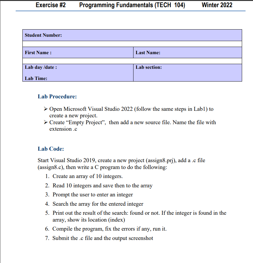 Solved Exercise #2 Programming Fundamentals (TECH 104) | Chegg.com