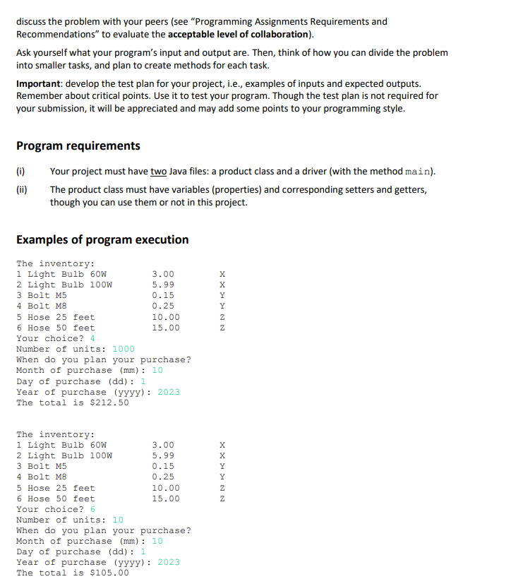 Solved Must be only 2 Java files: a product class and a | Chegg.com