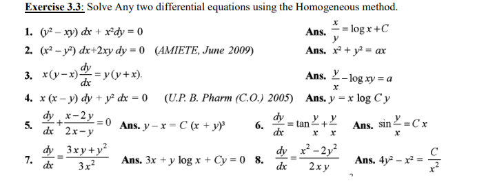 Solved Exercise 3.3: Solve Any two differential equations | Chegg.com